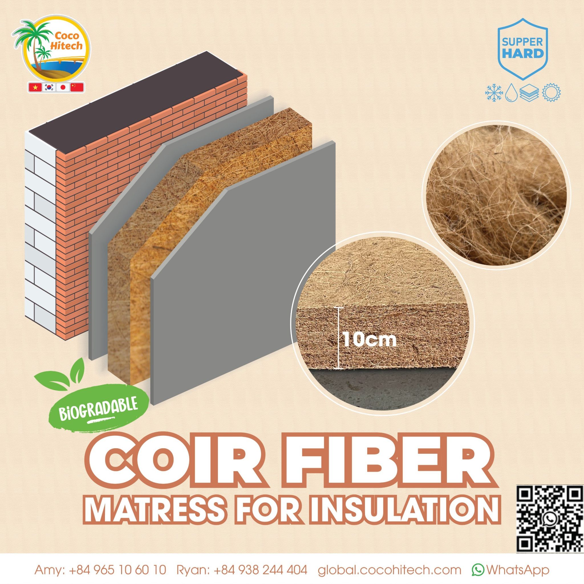 COIR FIBER BLOCK USED AS NATURAL INSULATION PANEL - COCO HITECH
