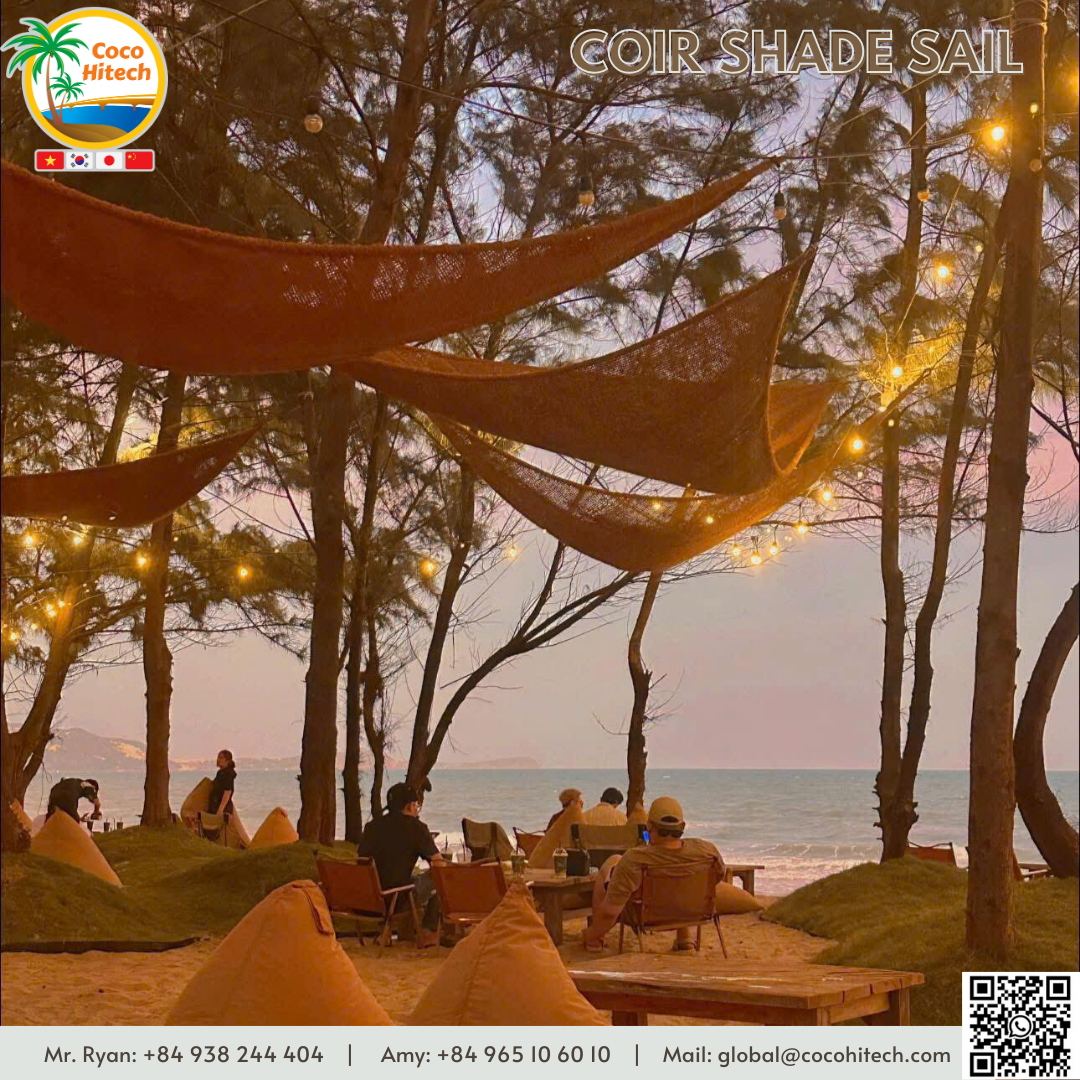ECO-FRIENDLY COIR SHADE SAIL ON THE BEACH – NATURAL SHADE - COCO HITECH