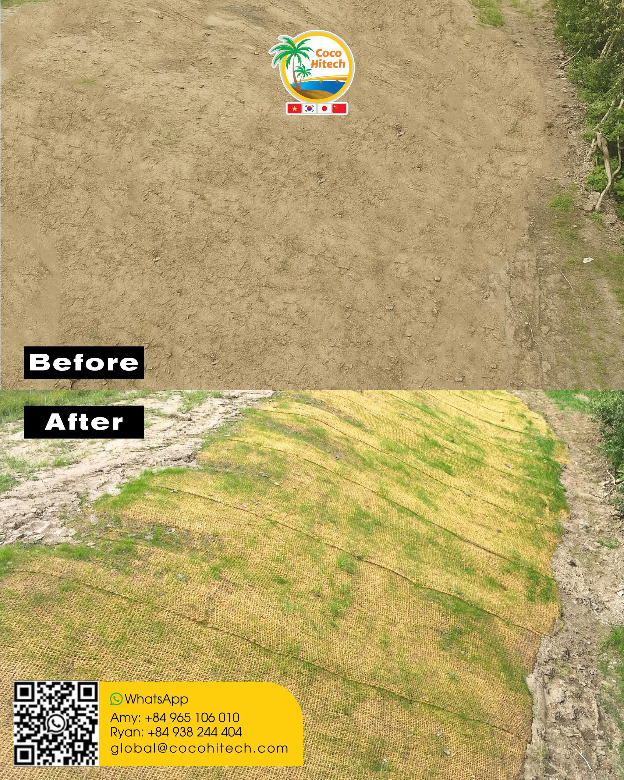 BEFORE AND AFTER USING COIR MAT FOR SOIL PROTECTION - COCO HITECH