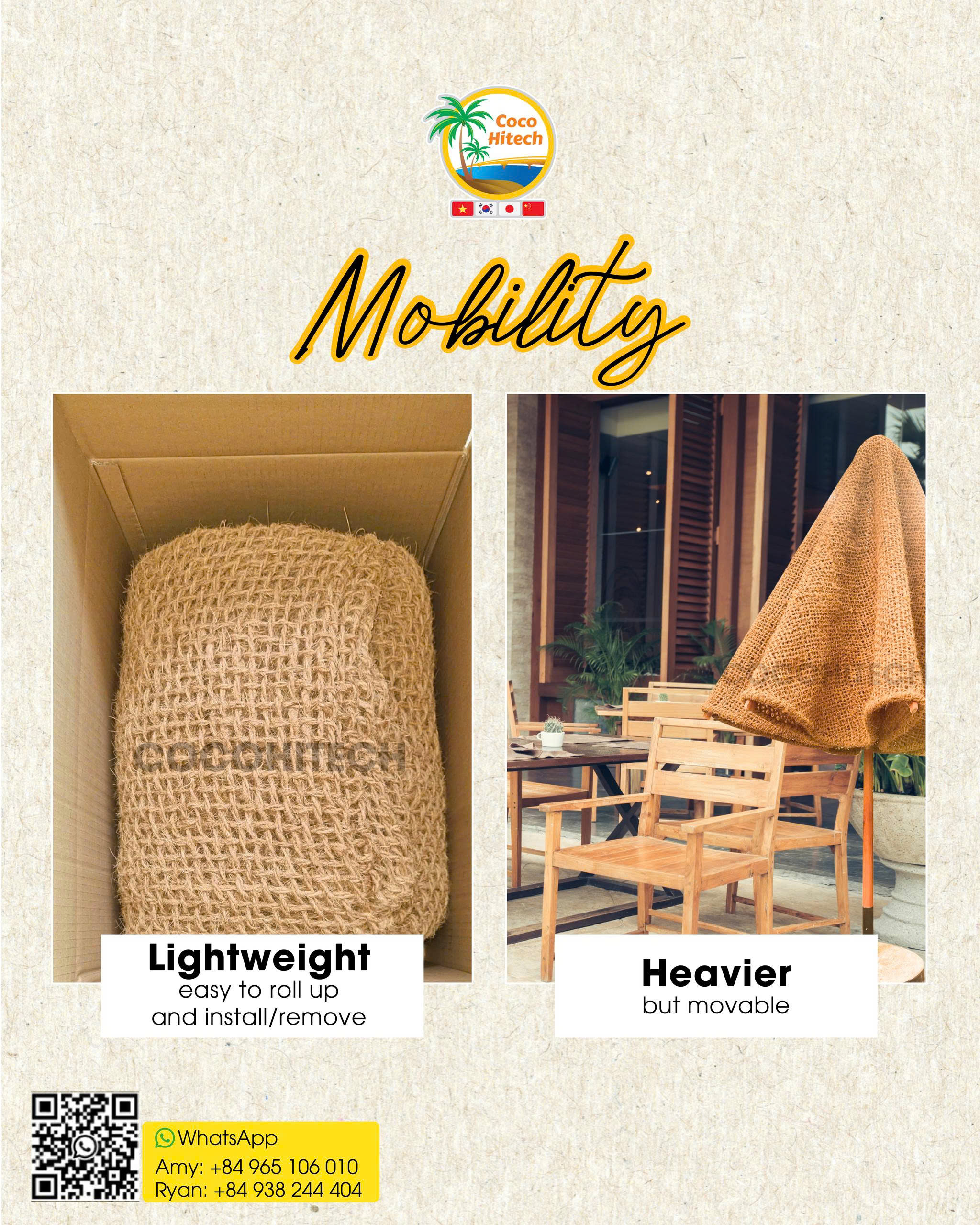 COIR FIBER SHADE SAIL - COIR PARASOL - COCO HITECH